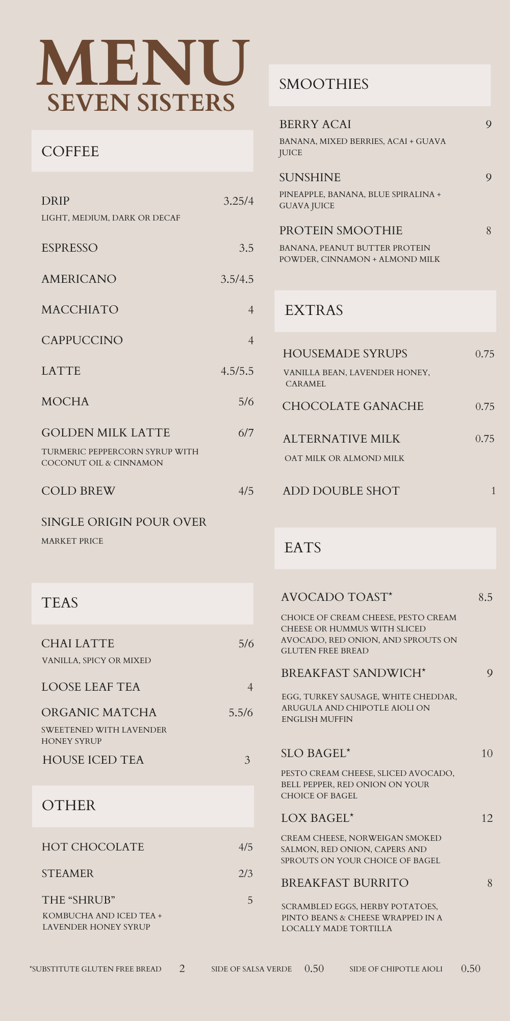Menu | Coastal Peaks Coffee